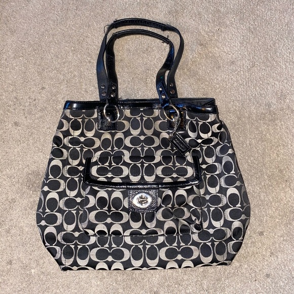 Coach | Bags | Coach Black And Silver C Logo Tote Vguc | Poshmark